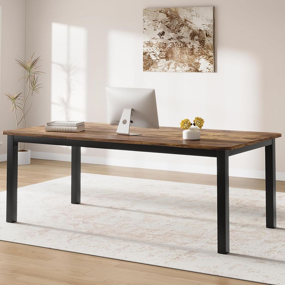 78.7In Dining Table, 2-Person Industrial Office Desk with Chamfer Design