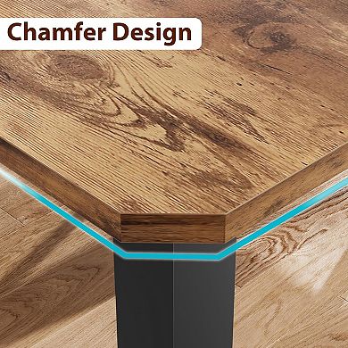 78.7In Dining Table, 2-Person Industrial Office Desk with Chamfer Design