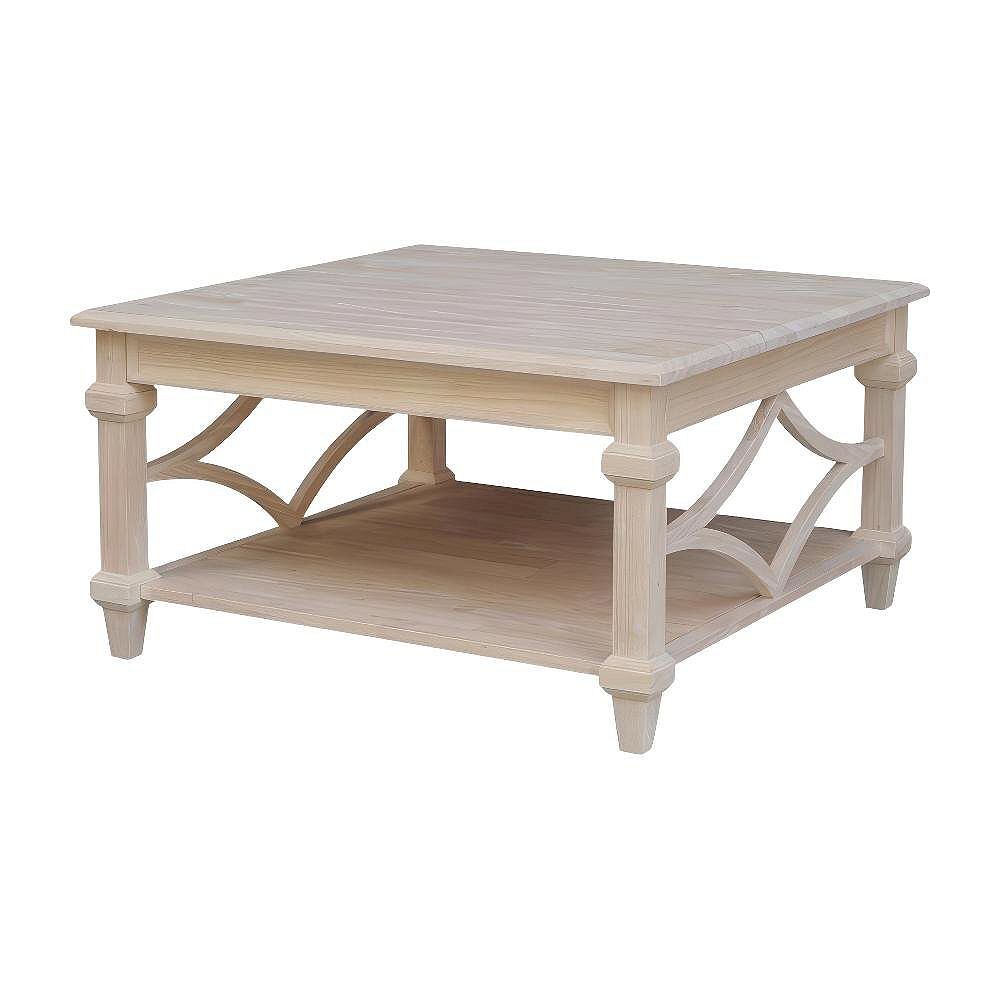Unfinished Parawood Square Coffee Table with Sturdy Frame and Wipe ...