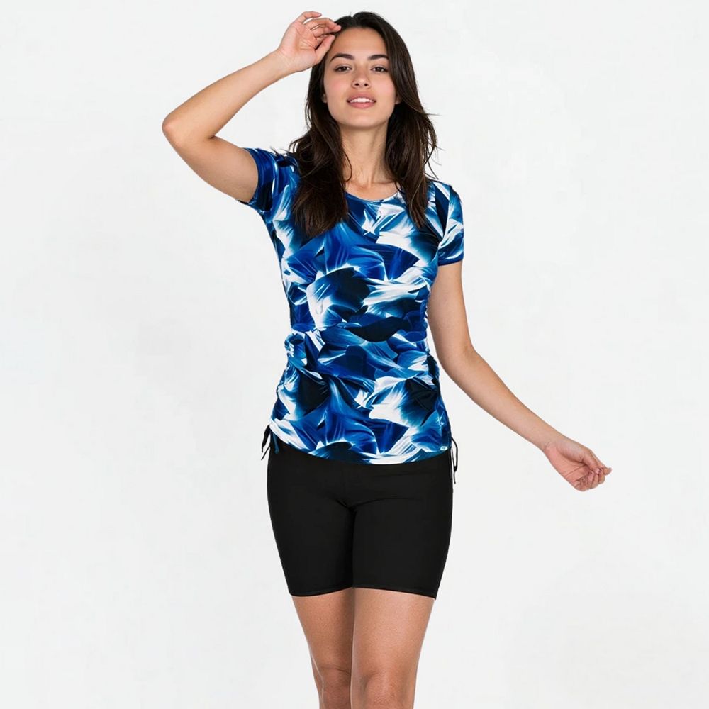 Women's Short Sleeve Adele Swim Top and Black Mid-Thigh Swim Shorts Set