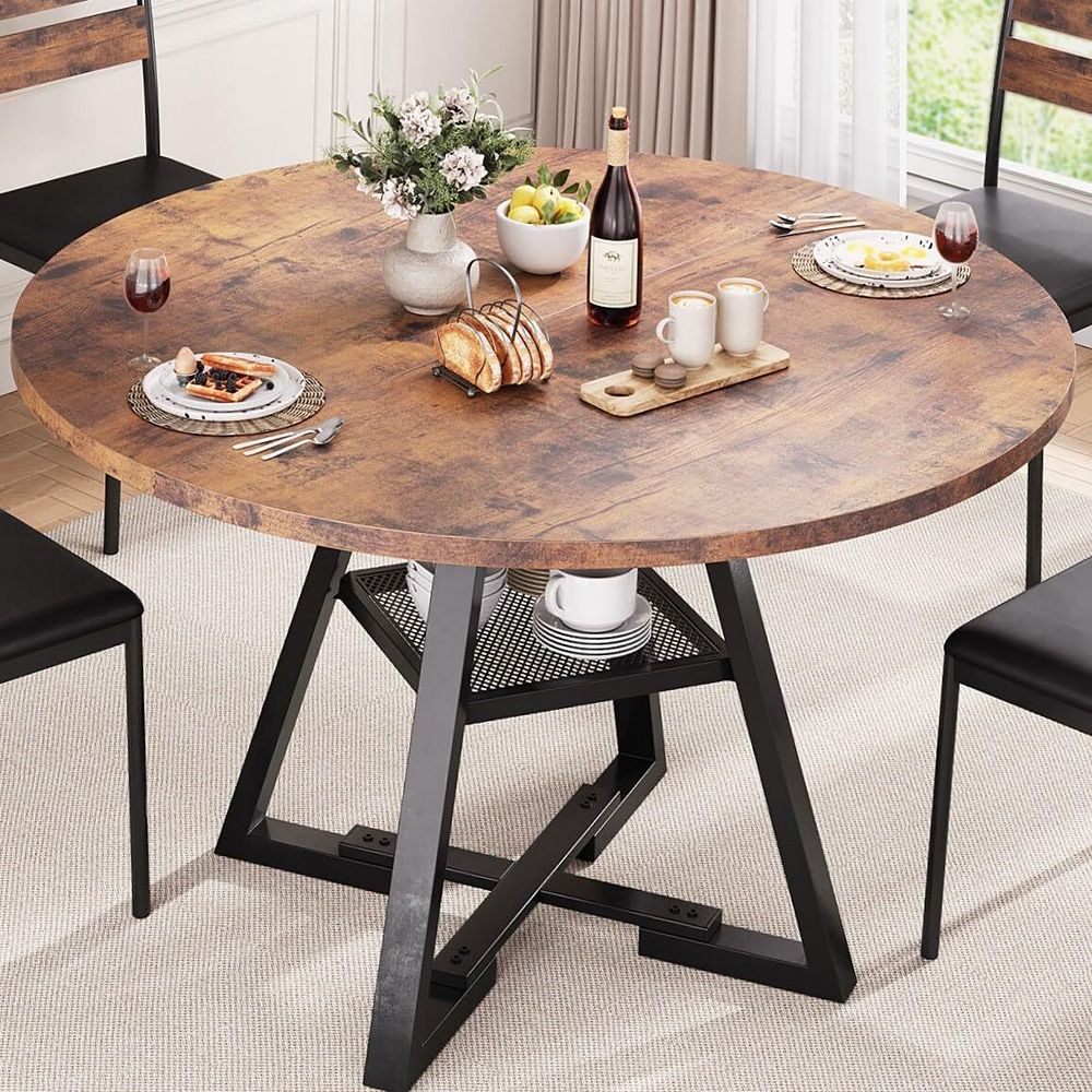 42-Inch Round Dining Table for 4-6: Space-Saving, Industrial Style ...