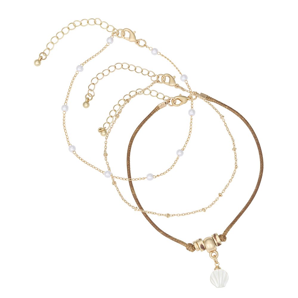 Emberly 3-Pack Mixed Media Anklet Set