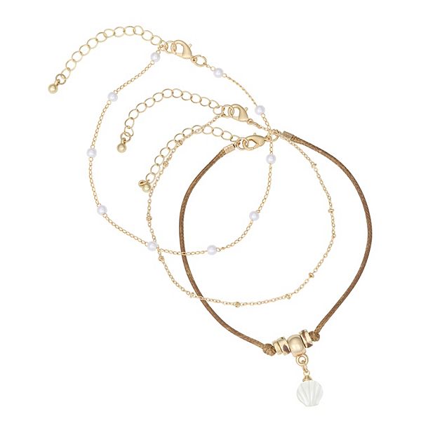 Emberly 3-Pack Mixed Media Anklet Set