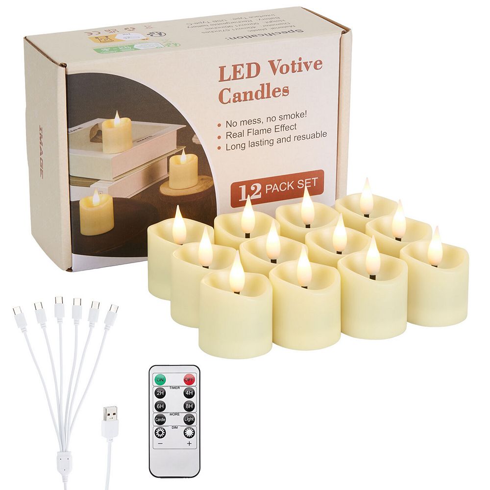12-Pack Rechargeable LED Votive Flameless Candles with Remote Control ...