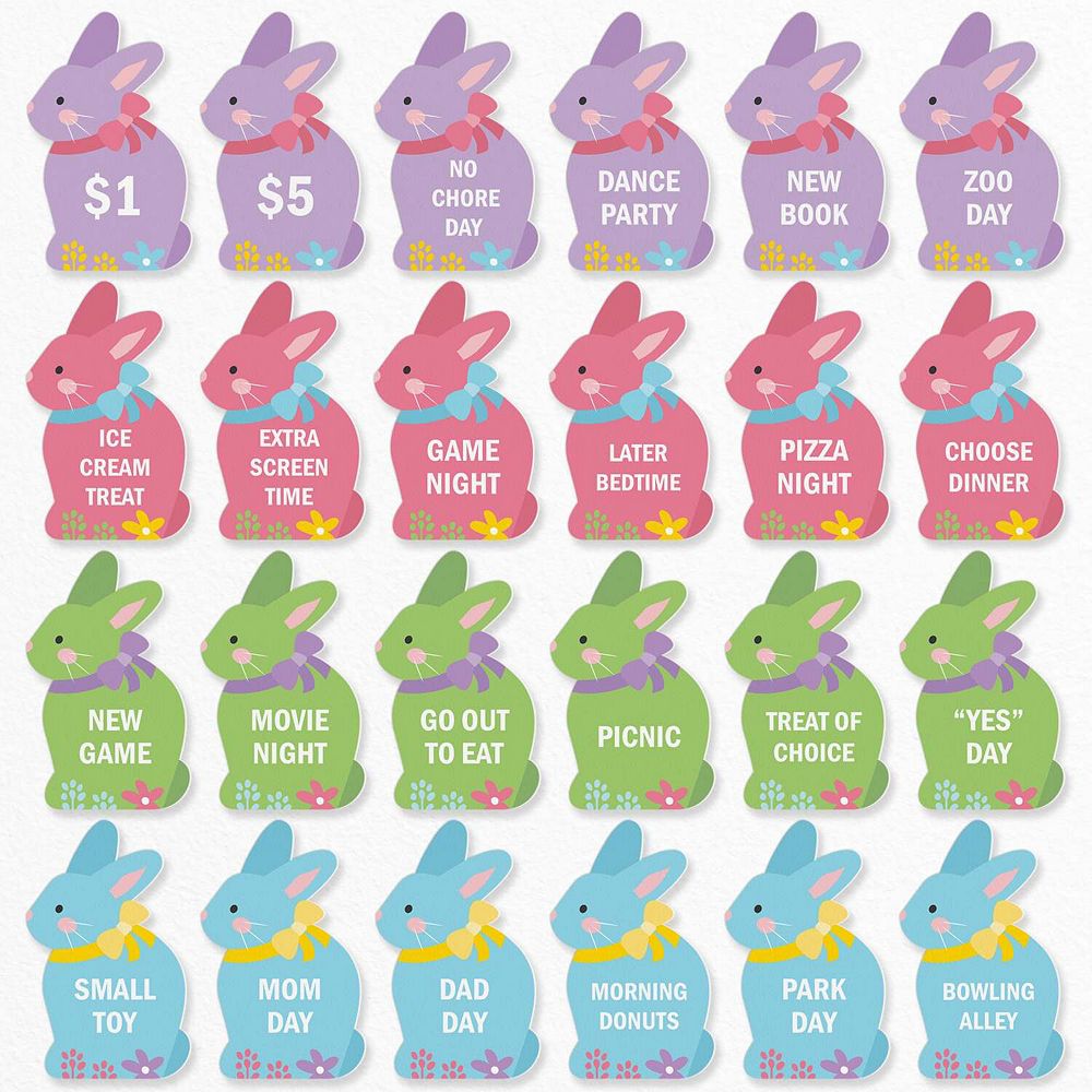 Colorful Easter Egg Hunt Token Stuffers, 24 Count Bunny Shape Filler ...