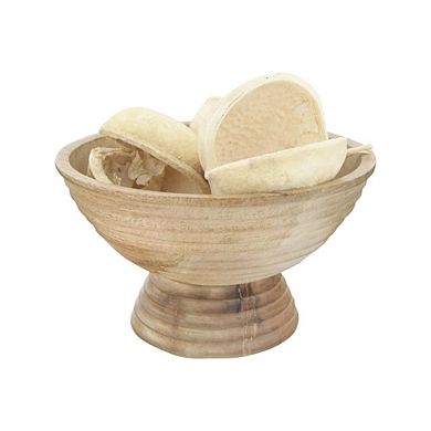 Ridged Mango Wood Footed Decorative Bowl