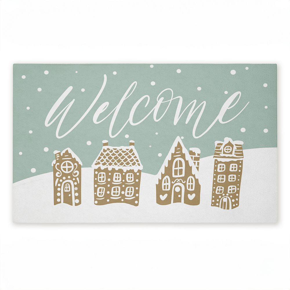 Stupell Home Decor Welcome Snowy Gingerbread Houses Door Mat
