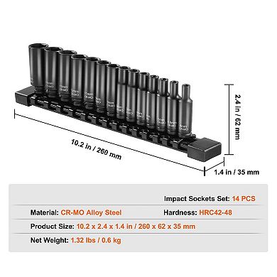 Drive Metric Impact Socket Set, 14-Piece Deep Sockets with Organizer