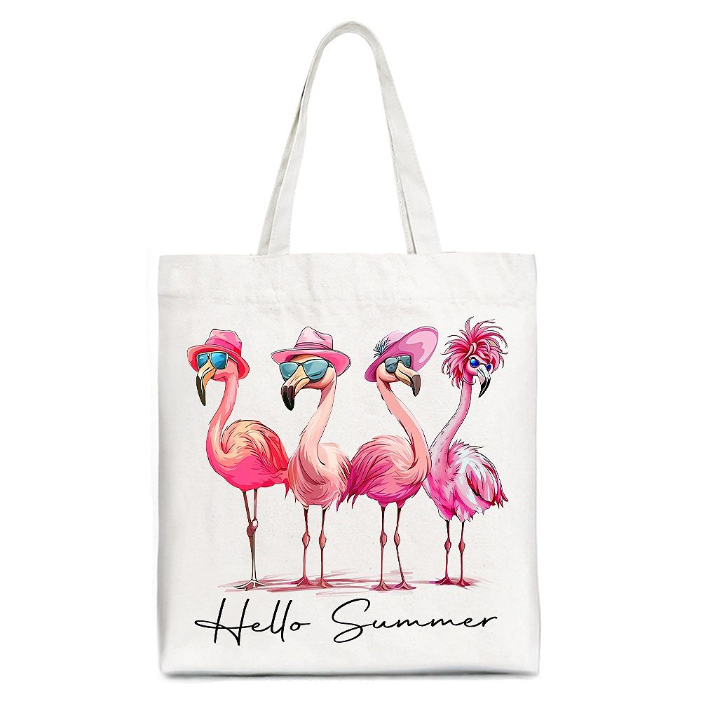 Flamingo Hello Summer Canvas Tote Bag, Retro Gift Shopper with Tropical ...