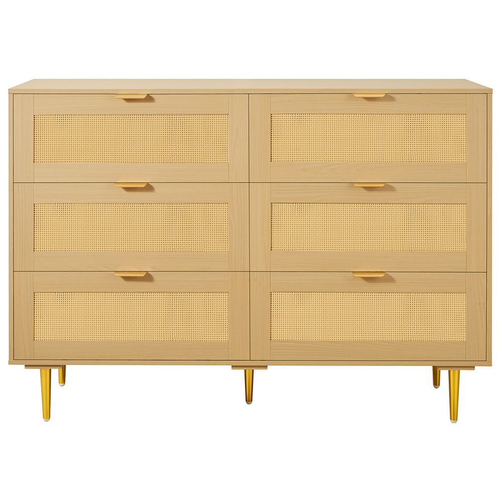 VEVOR 6 Drawer Rattan Dresser, Double Dresser for Bedroom, for Bedroom ...