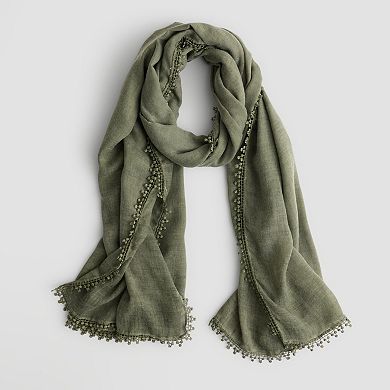 Busbee Style Oblong Pom Trim Scarf