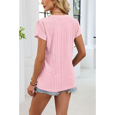 Trendy Petal Sleeve V Neck Blouse Women's Solid Color Loose Fit Summer ...