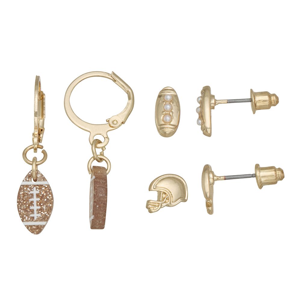 SO® 3-Pair Gold Tone Football Earring Set