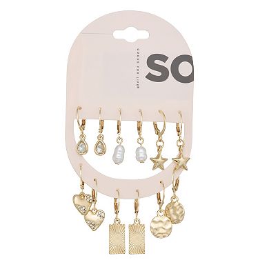SO® 6-Pair Gold Tone Charm Hoop Earring Set