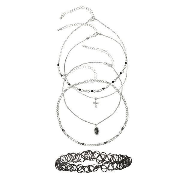 SO® 5-Piece Silver Tone Mixed Choker Necklace Set