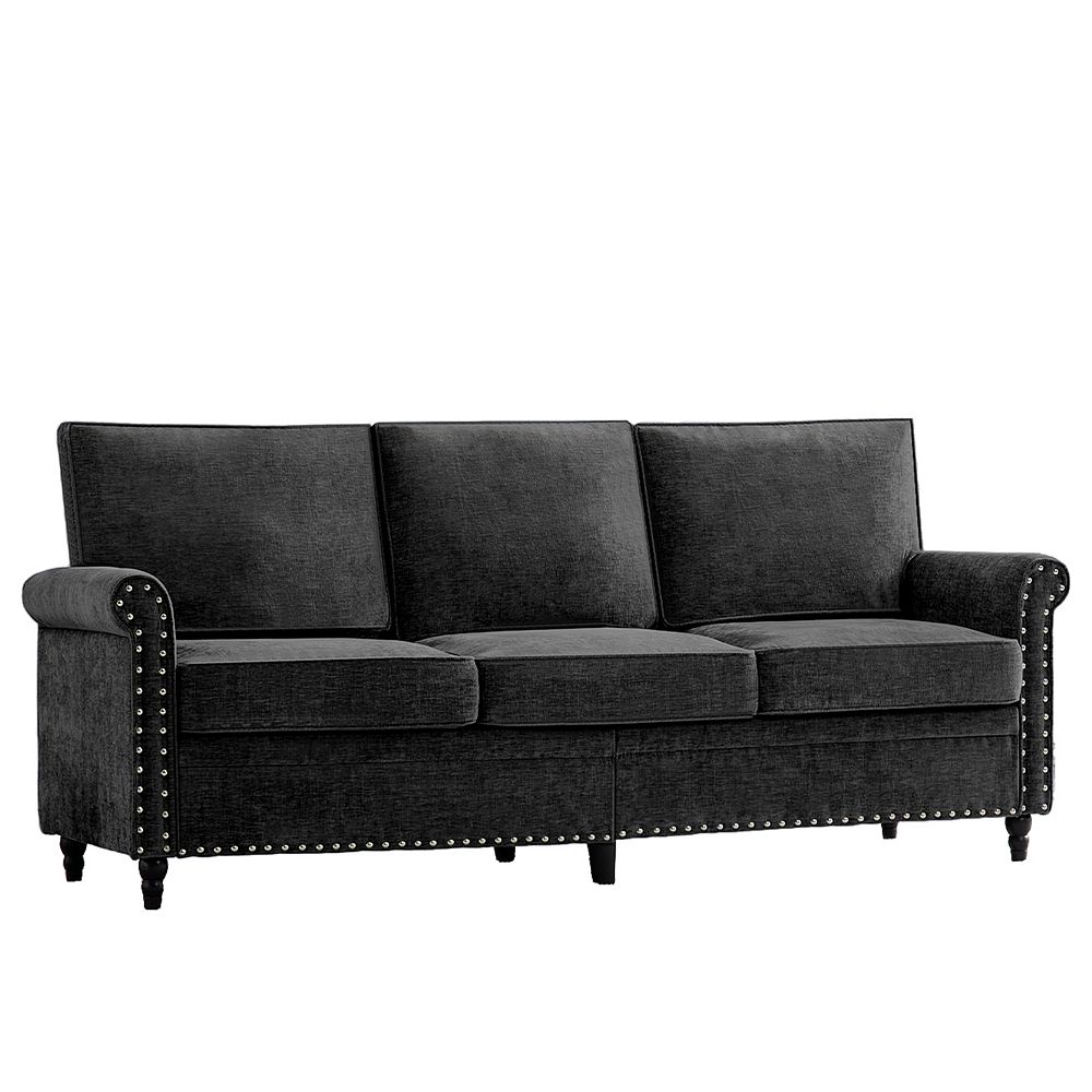 Mjkone 76 Inch Chenille 3-Seater Sofa with Rivet Design & Gourd Wood ...