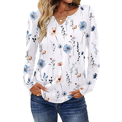 Zeagoo Women s Long Sleeve V Neck Print Blouses Dressy Casual Spring ...