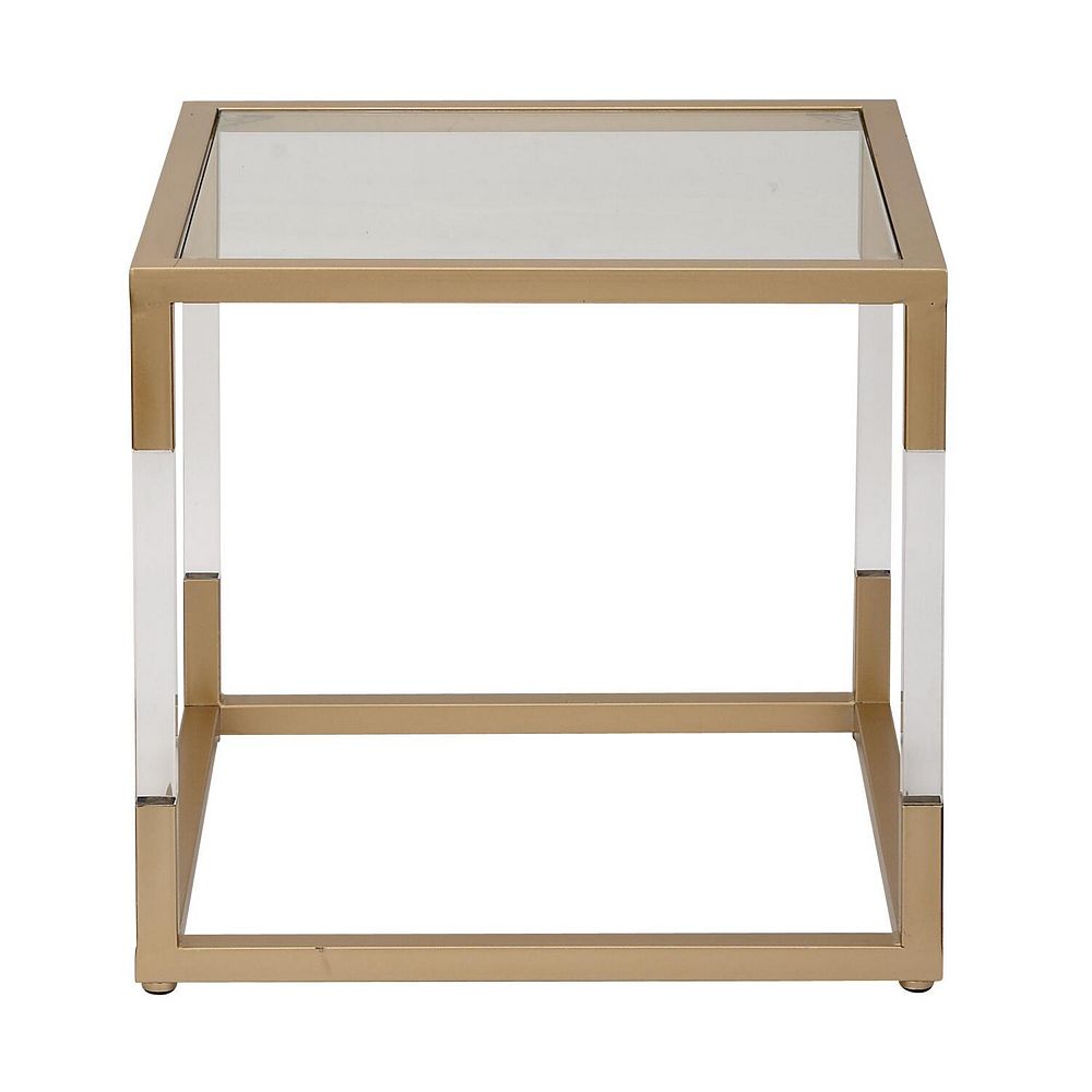 Stella & Eve Metal Cube Accent Table with Clear Glass Top and Acrylic Legs