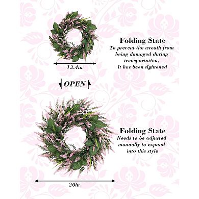 20 Inch Artificial Pink Lavender Wreath, Spring Summer Decor for Front ...