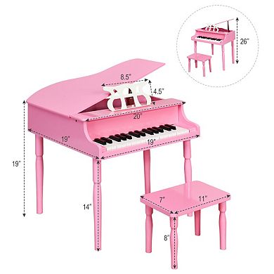 30 Key Wood Toy Kids Grand Piano with Bench Music Rack Pink
