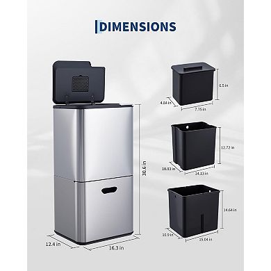 16 Gal Dual Trash Can,2 Compartment (33l + 28l) Garbage Can with ...