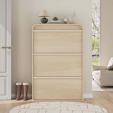 Shoe Cabinet with 3 Flip Drawers Slim Wooden Shoe Storage with ...