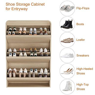 Shoe Cabinet with 3 Flip Drawers Slim Wooden Shoe Storage with ...