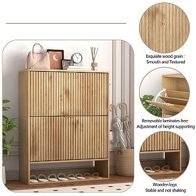 Fluted Shoe Storage Cabinet Slim Hidden Shoe Rack Cabinet with 2 Flip ...