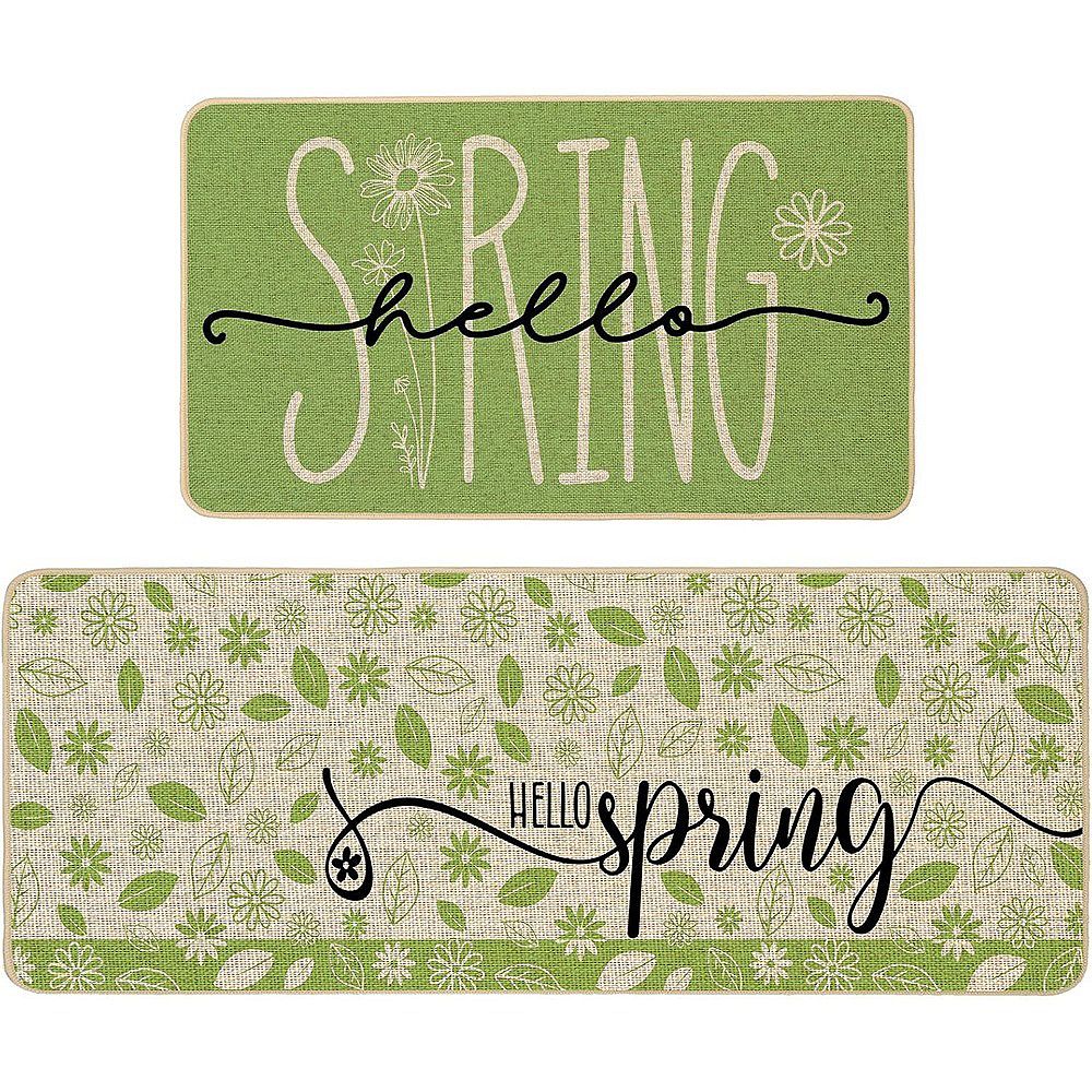 Green Leaves Daisy Floral Kitchen Mat Set of 2