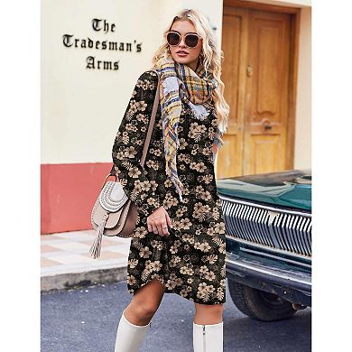 Zeagoo Fall A Line Dress for Women Long Sleeve Casual Dresses V Neck ...