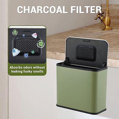 Stainless Steel Kitchen Bin - 1.3 Gallon Hanging Trash Can with Lid ...