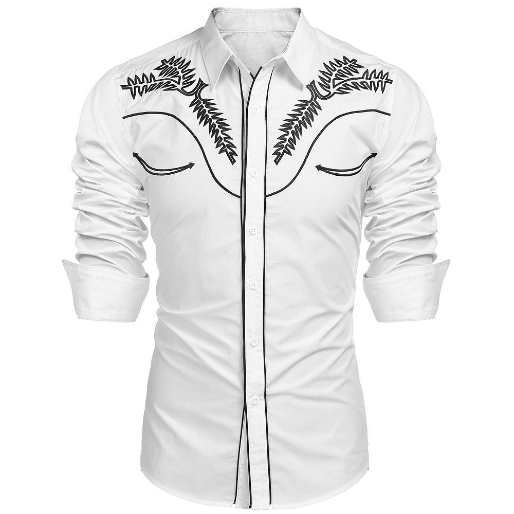 COOFANDY Cowboy Shirts for Men Long Sleeve Western Shirt Embroidered ...