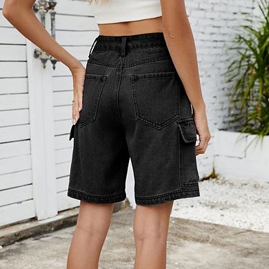 Women Cargo Jean Shorts with Pockets Casual Baggy Jorts Bermuda Knee ...