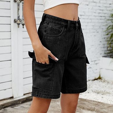 Women Cargo Jean Shorts with Pockets Casual Baggy Jorts Bermuda Knee ...
