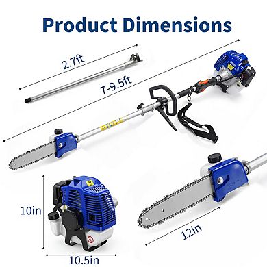 Gas Pole Saw, 52CC 2 Stroke Gas Powered Pole ChainSaw, 12 Inch Cutting ...