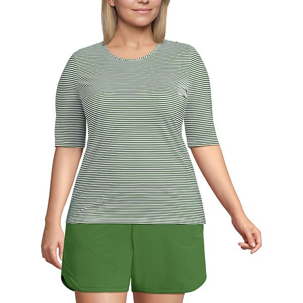 Plus Size Lands' End Long Torso UPF 50 Elbow Sleeve Rash Guard Swim Top