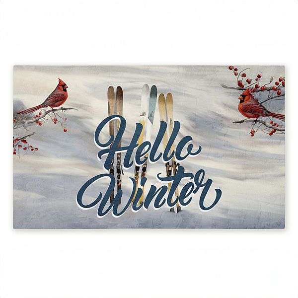 Stupell Home Decor Hello Winter Cardinals & Skis Welcome Mat