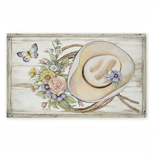 Stupell Home Decor Shabby Chic Floral Cowboy Hat Welcome Mat