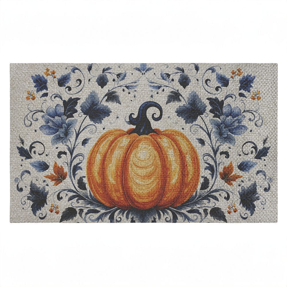 Stupell Home Decor Pumpkin With Blue Floral Background Welcome Mat
