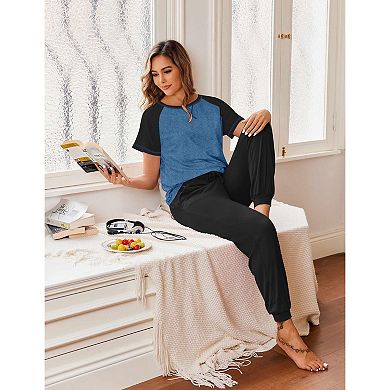 Ekouaer Womens Jogger Pajamas Sets 2 Piece Raglan Short Sleeve Pjs ...