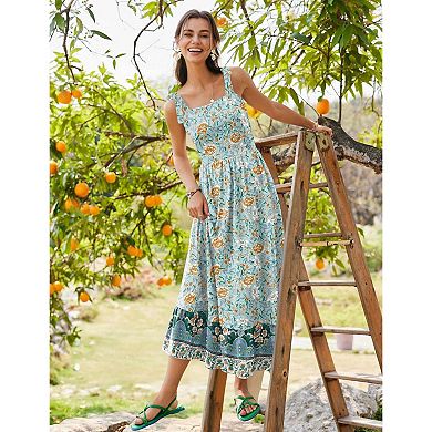 Zeagoo Women's Spaghetti Strap Tiered Maxi Sundress Casual Flowy Beach ...