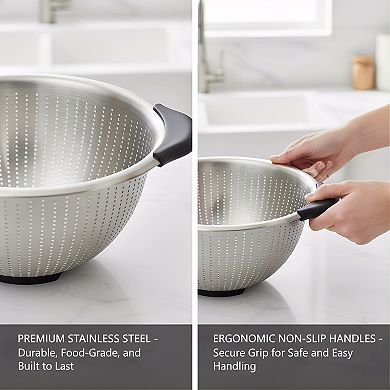 Stainless Steel Colander 5 Qt, Non-Slip Handles for Pasta Vegetables ...