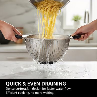 Stainless Steel Colander 5 Qt, Non-Slip Handles for Pasta Vegetables ...