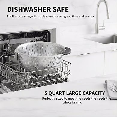 Stainless Steel Colander 5 Qt, Non-Slip Handles for Pasta Vegetables ...