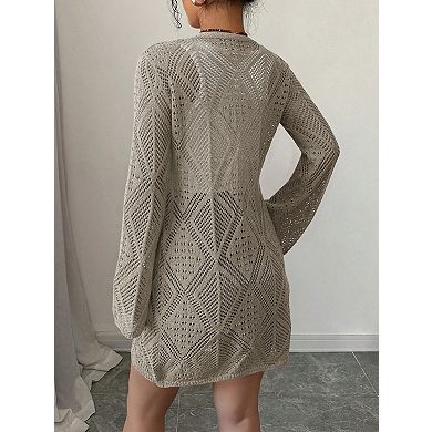 Women's Open Front Crochet Sheer Mesh Beach Cover-Up Knit Cardigan Sweaters