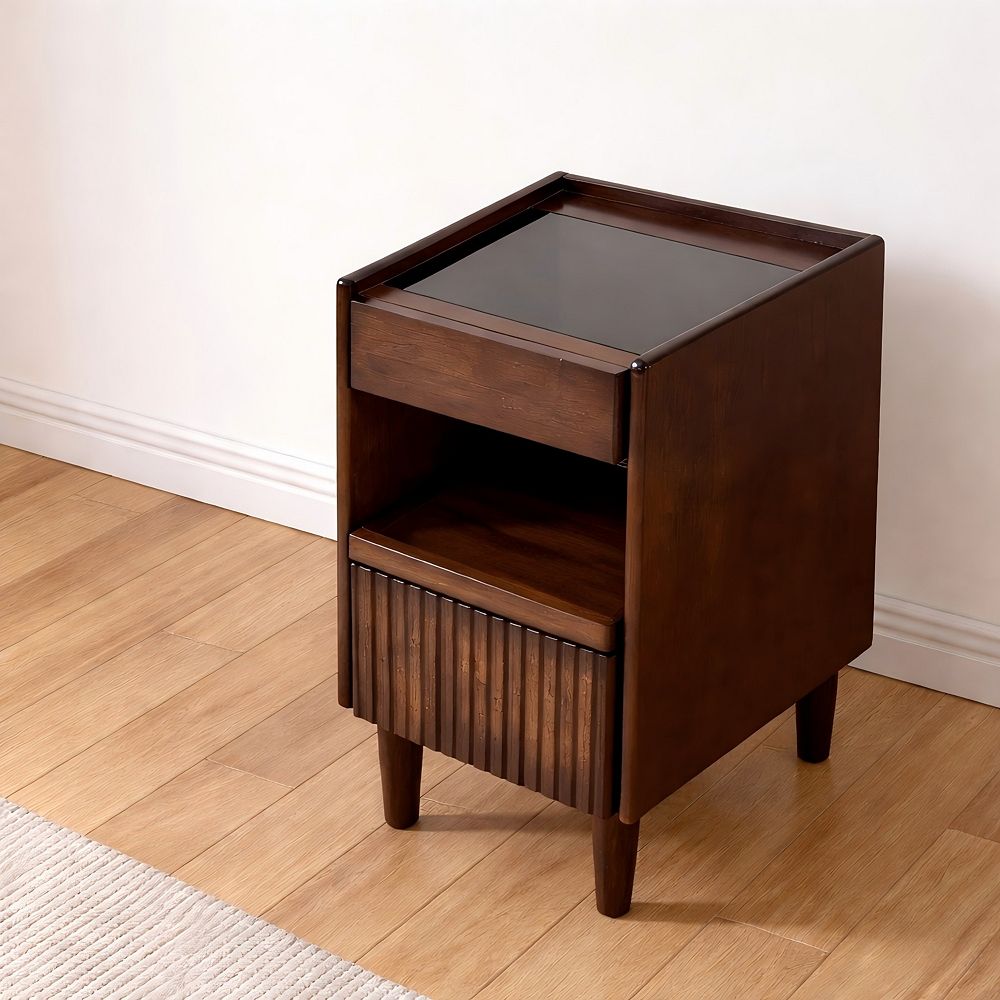 Heybly Solid Wood Nightstand with Drawer and Open Shelf Bedside Table ...