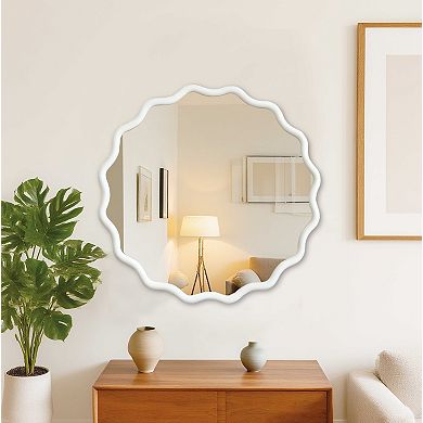 KWPZQEB 36 Inch Wavy Round Solid Wood Frame Decorative Mirror for ...