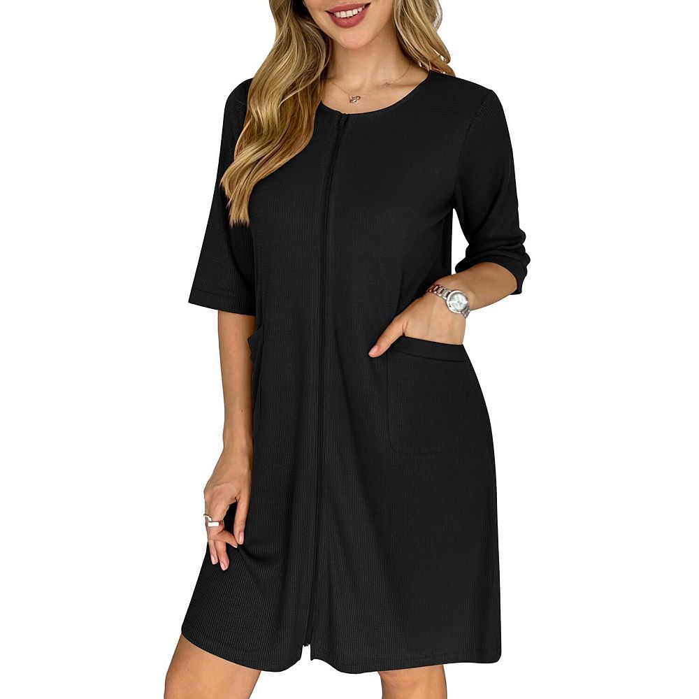 Ekouaer Zip Up Robes for Women Short Waffle Bathrobe Lightweight Knee ...