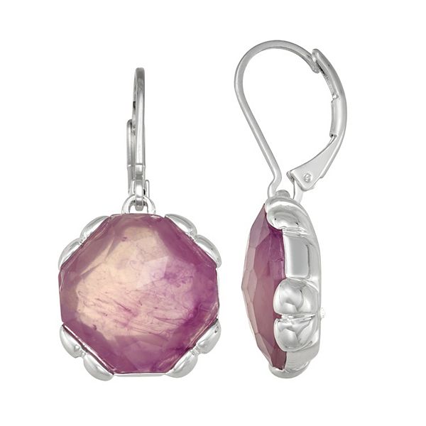 Napier Silver Tone Simulated Purple Stone Drop Earrings