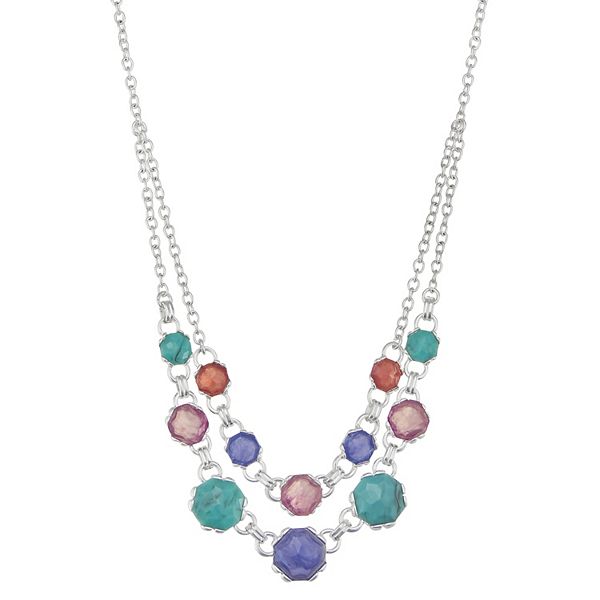 Napier Silver Tone Set in Stone Multi-Row Necklace
